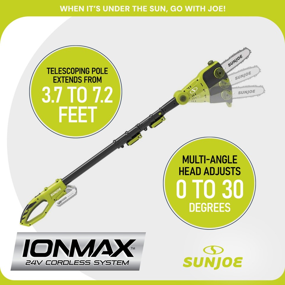 Sun Joe 24V Pole Chainsaw Electric Telescope Tree Trimmer, 24V-PS8-LTE ...