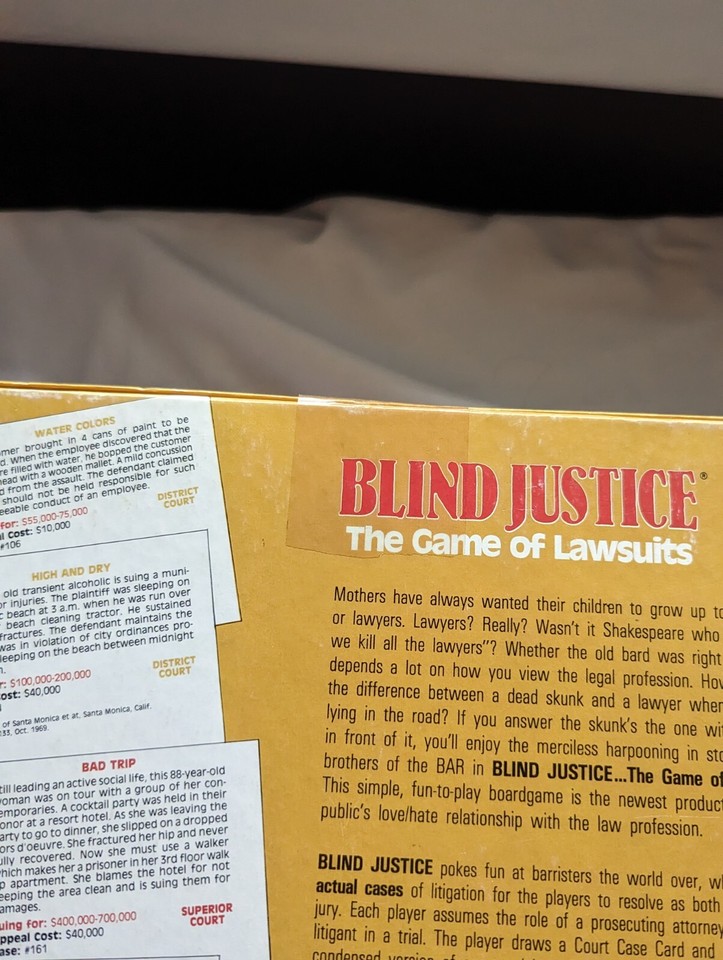 Blind Justice Board Game Legal The Game Of Lawsuits 1989 Avalon Hill | eBay
