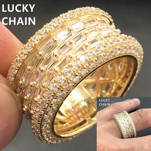 925 STERLING SILVER BLING OUT GOLD BAND RING 13g | eBay