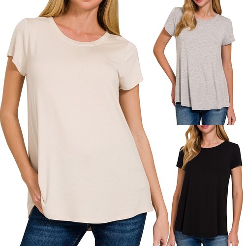Womens Soft Tunic Tops Relaxed Fit T-Shirts Basic Flowing Blouse | eBay