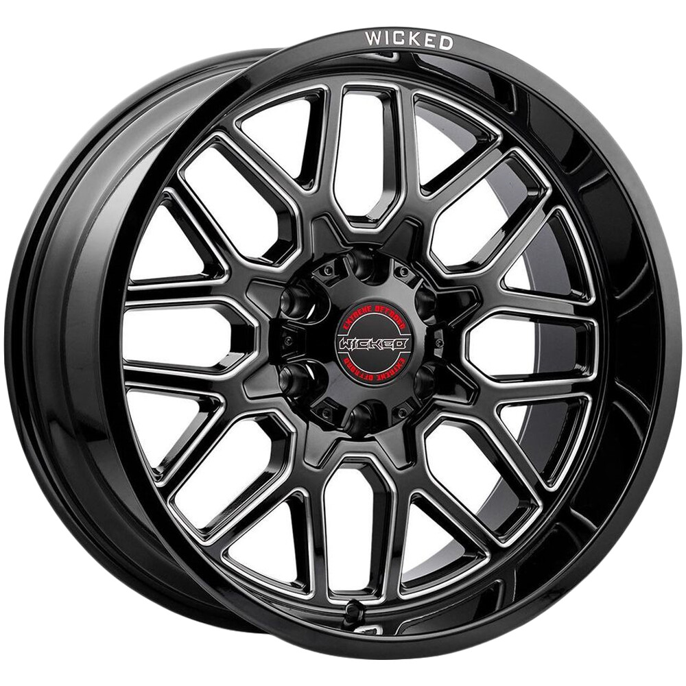 (Set of 4) Wicked Off-Road W938 22x10 8x6.5" -19mm Black/Milled Wheels ...