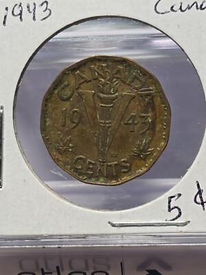 Canada 5 cent tombac coin Canadian nickel 1943 George VI circulated HOF ...