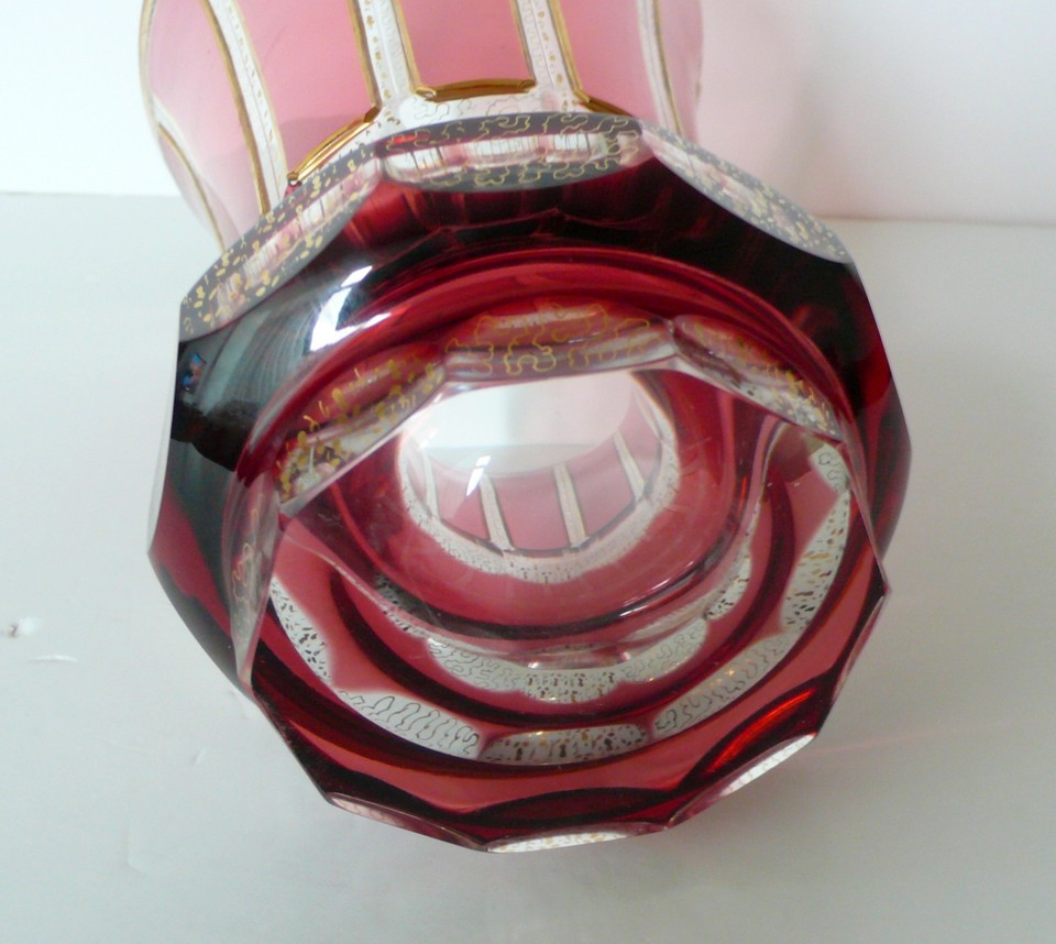 Exceptional MOSER Cabochon 10 Cranberry Paneled Crystal Glass Gold ...