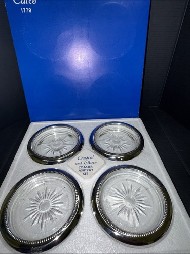 Antique Leonard Crystal and Silver Plate Coaster Ashtray Set of 4 Italy ...