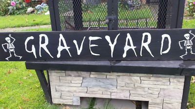 Rustic Wood Graveyard Sign Large Distressed Halloween Porch Sign ...