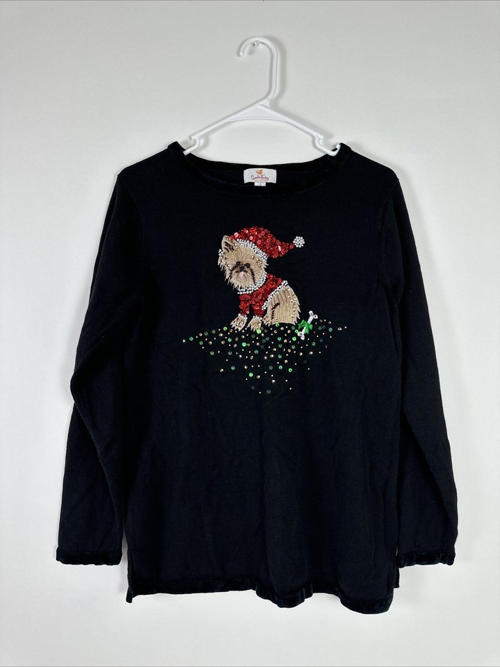 Quacker Factory Christmas Dog Sequins Pearls Santa Long Sleeve Shirt ...