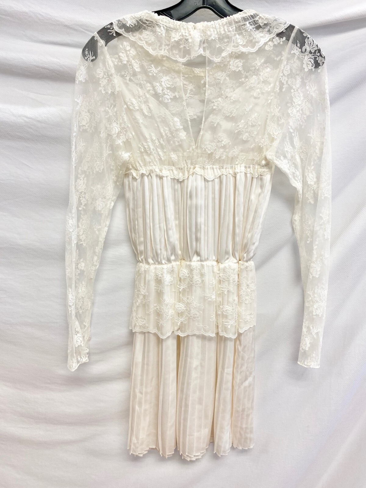 FREE PEOPLE Ivory White Sheer Lace Satin Pleated Peplum Victorian Mini ...