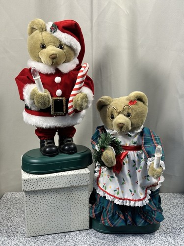Animated Christmas Bear Couple Mr & Mrs Claus Musical Light-Up Vintage ...
