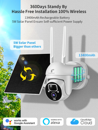 2.5K 4MP Solar Camera Outdoor w/ 5W Panel & 13400mAh Battery - Eco ...