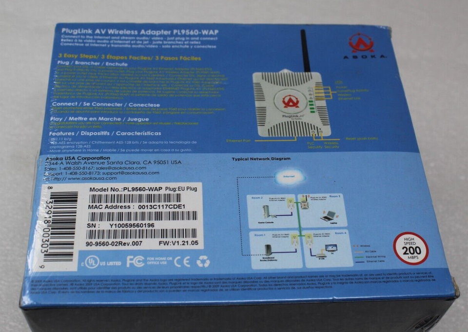 NEW SEALED PL9560-WAP PlugLink AV 9560 Wireless Adapter Block Diagram ...