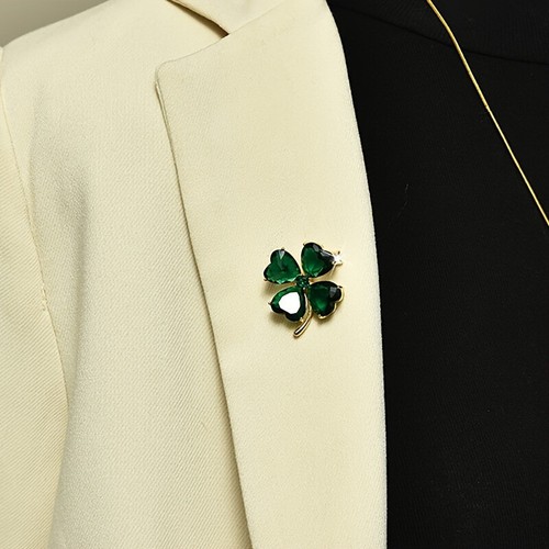 Lucky Grass Brooch Four-leaf Clover Vintage Emerald Color Brooch Pin ...