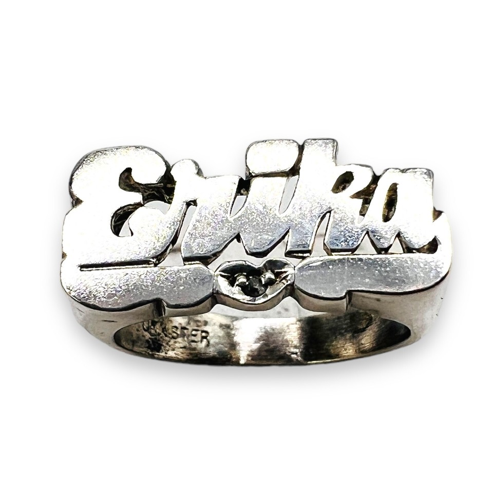 Nameplate Ring ERIKA Silver Sterling 925 Script Lettering Size 6.5 | eBay