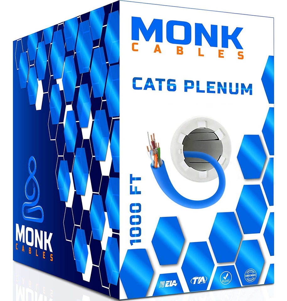 MONK CABLES | CAT6 Plenum Cable 1000Ft | UTP, 23AWG, 550Mhz | DSX-8000 ...