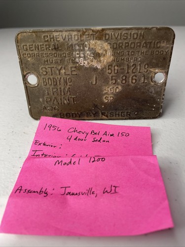 1956 Chevy Bel Air 150 Sedan Original Cowl Tag | eBay