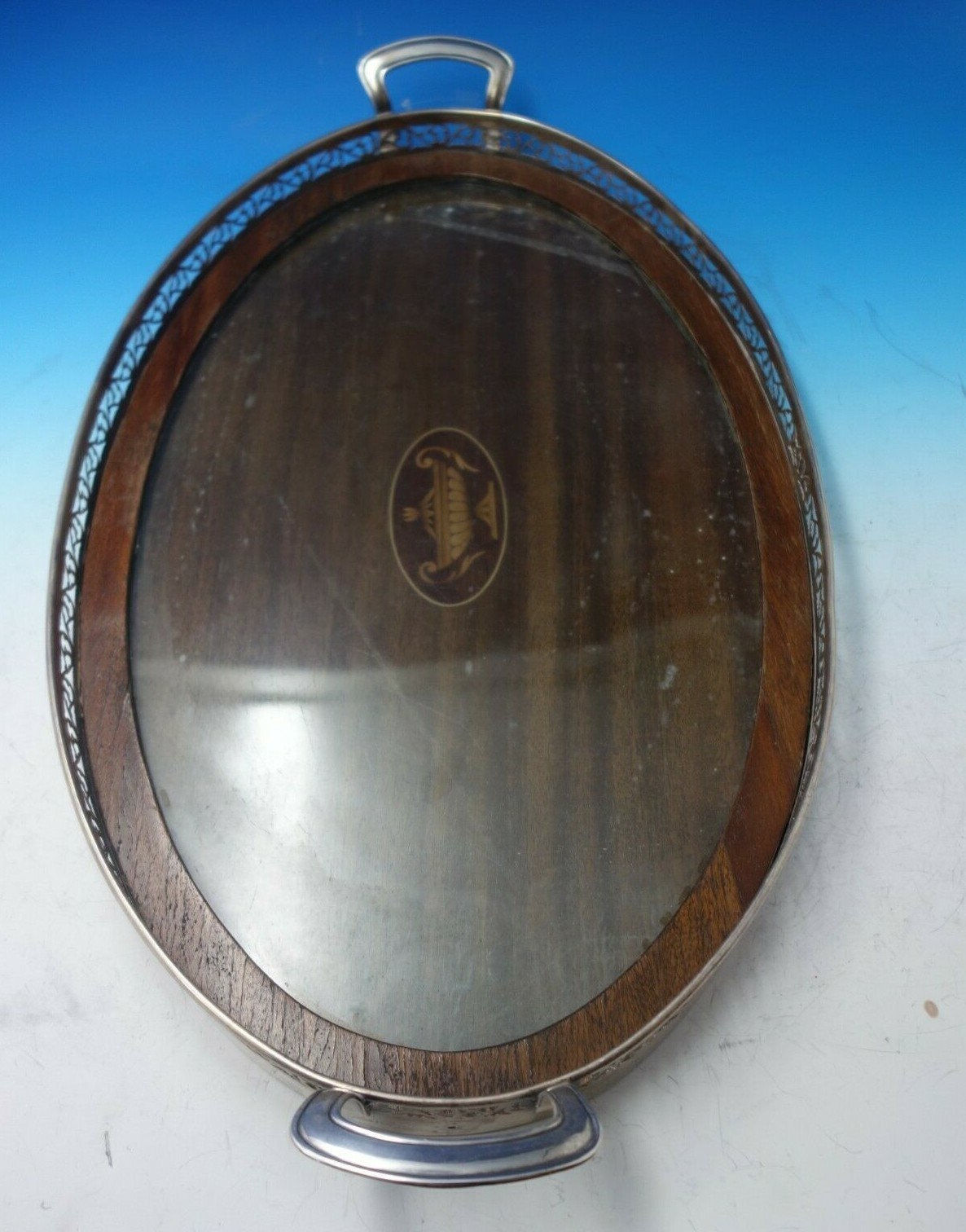 Roden Canadian Sterling Silver Wood and Glass Gallery Tray 25" x 14 ...