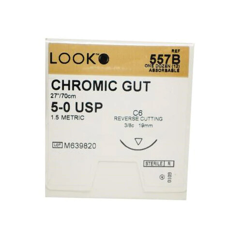 Look 557B Chromic Gut Absorbable Reverse Cutting Sutures C6 5/0 27" 12 ...