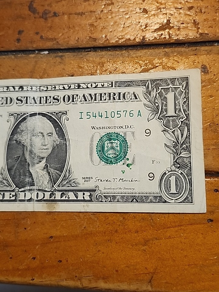 Extra Green Ink Splatter Error Note 2017 $1 Dollar Bill Serial Number ...