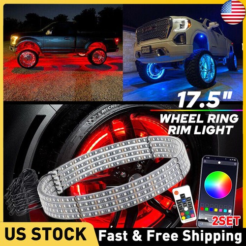 2SET 17.5" RGB Chasing Flow Double Row LED Wheel Ring Rim Lights For ...