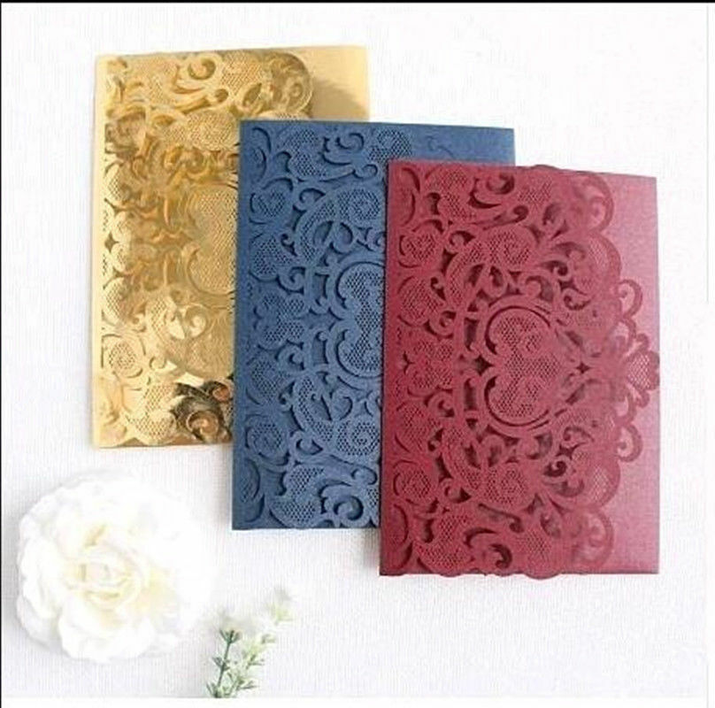 10/50 Tri fold Hollow Laser cut Pocket Wedding Invite Invitation Card ...
