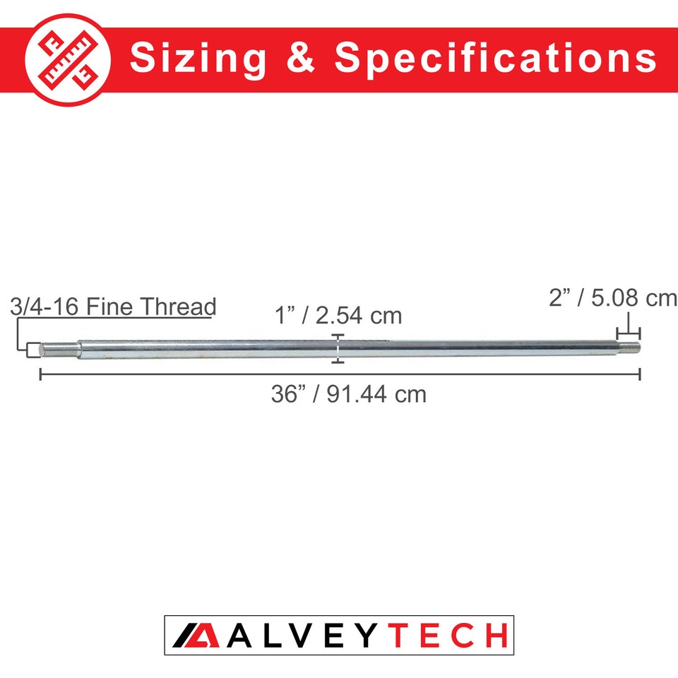 36" x 1" Steel Axle Rod with 3/4-16 Fine Thread and 1/4" Keyed Shaft ...