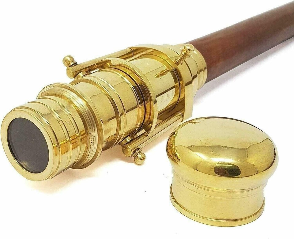 Brass Nautical TELESCOPE Handle Wooden Walking Stick Cane 39 ...