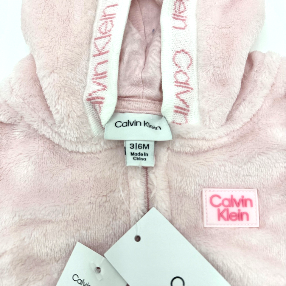 Calvin Klein Baby Girl Pink Fleece Jumpsuit Coverall Size 3-6M With CK ...
