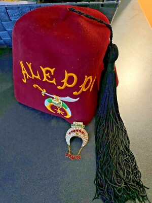 VINTAGE ALEPPO Shriners FEZ HAT w TASSEL & Rhinestone Tassel Pin | eBay