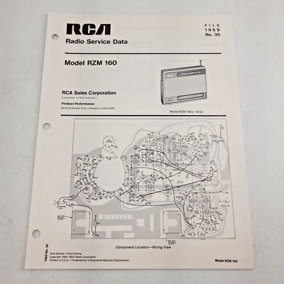 Vintage RCA Radio Service Data Model RZM 160 File 1969 No 30 Transistor ...