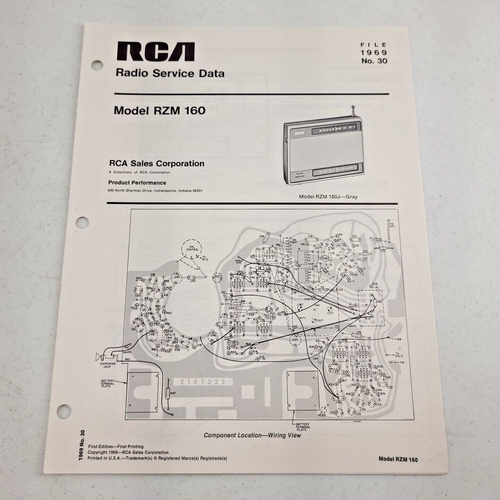 Vintage RCA Radio Service Data Model RZM 160 File 1969 No 30 Transistor ...