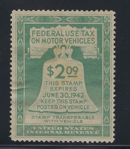 US SCOTT # RV1 $2.09 MOTOR VEHICLE TAX STAMP JUNE 30, 1942 MINT | eBay