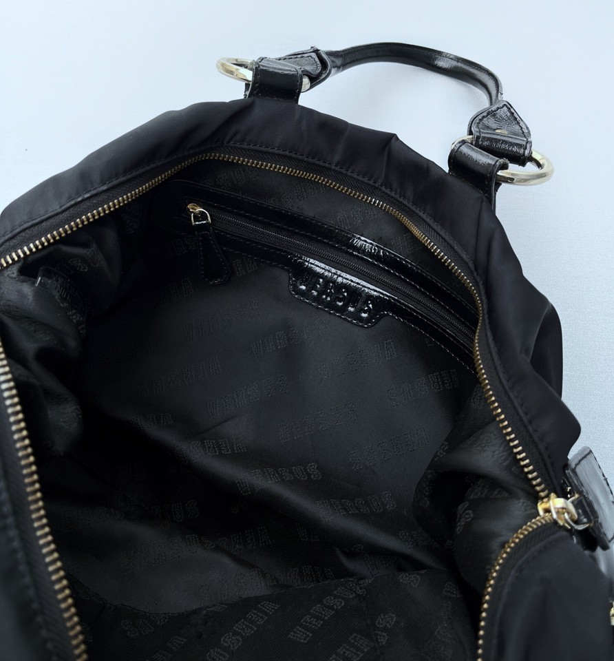 Authentic VERSUS By GIANNI VERSACE Logo Details Y2K Nylon Leather Tote ...