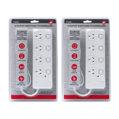 2x 4 way Outlet Switched Surge Protected 2400W/240V/10Amp Power Board w ...