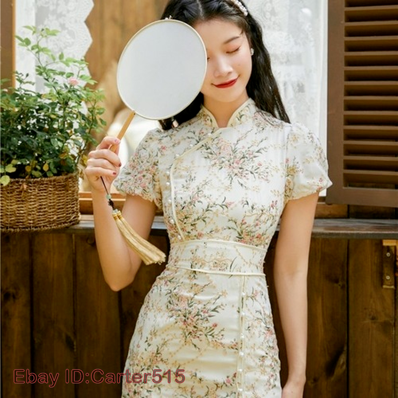 Chinese style Qipao Traditional Dress floral Embroidery Retro Oriental ...