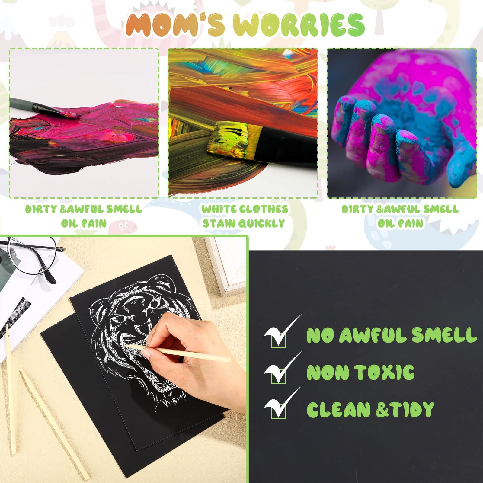 60Pcs Scratch Paper Art Set for Kids Adults Scratchboard Black Scratch ...