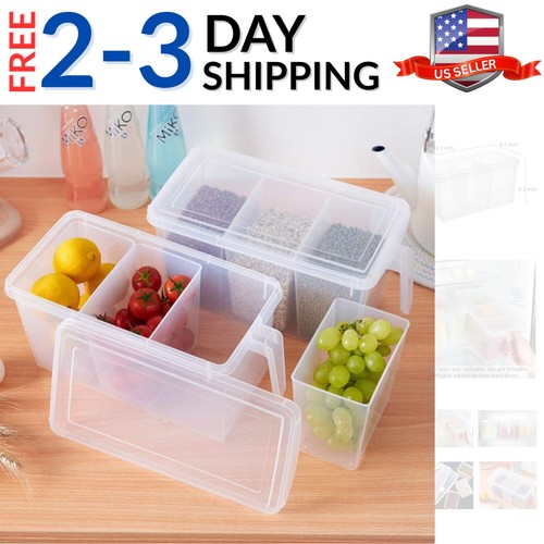 Plastic Veggie Storage Containers Set with Lids Handles Kitchen ...