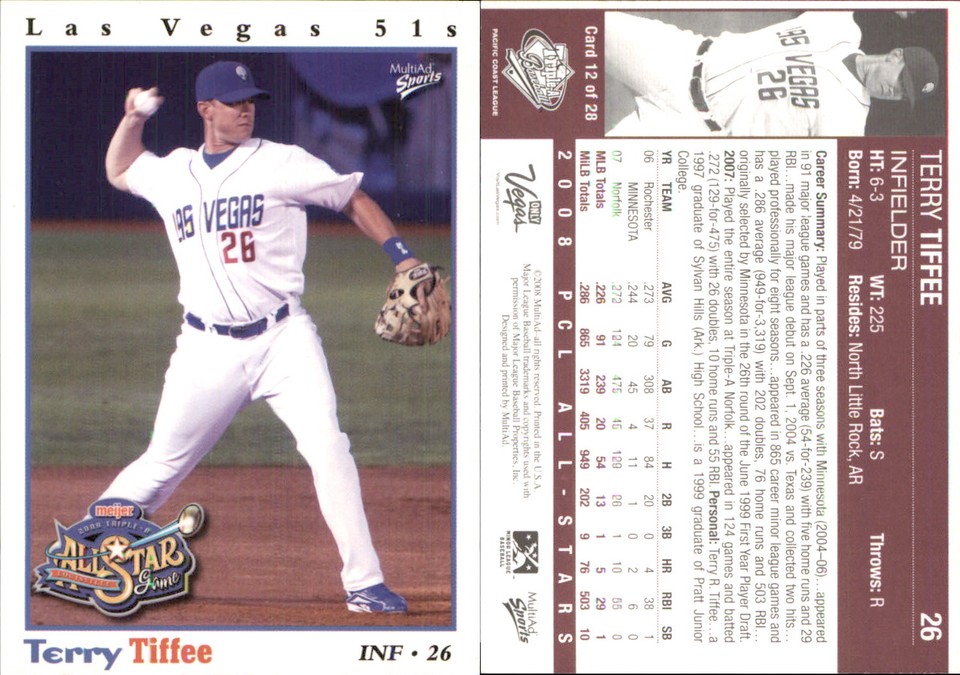 Terry Tiffee 2008 MultiAd Pacific Coast League All-Stars #12 RC Card ...