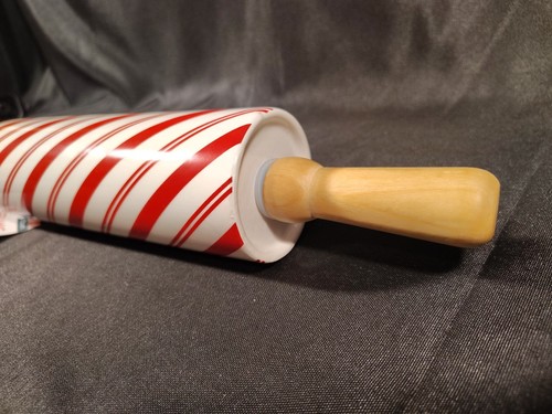 14-in Candy Cane Ceramic Rolling Pin Christmas Cookies Striped Red And ...