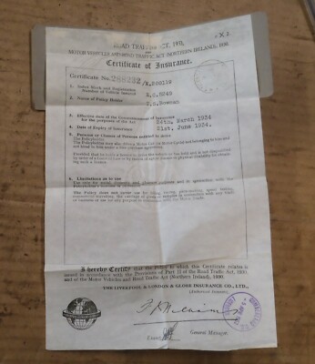 Original 1934 Motor Insurance Cover Note Document,with Holder Case,Rare ...