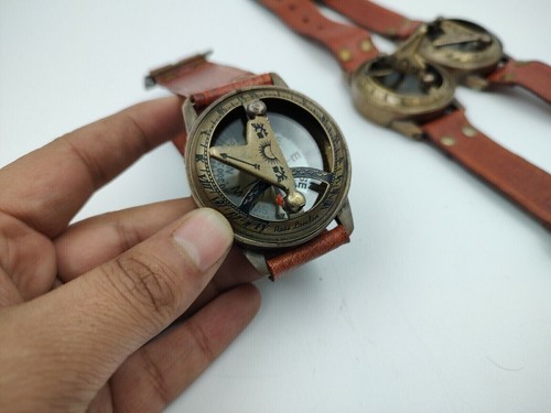 Maritime Brass Sundial Compass Wrist Watch Leather Nautical Perfect ...