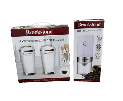 Brookstone Coffee Grinder and 2 Insulated Travel Mugs Set NEW IN BOXES ...