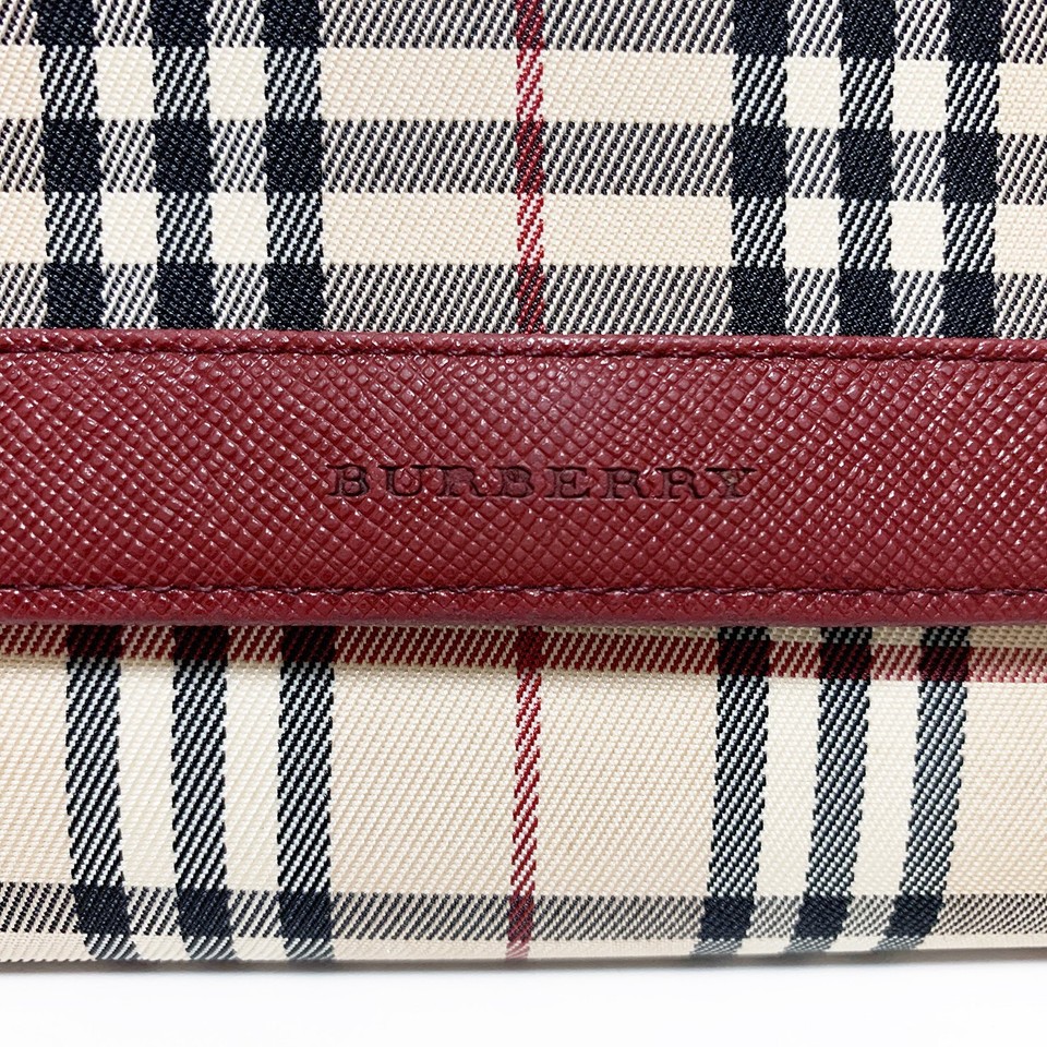 Authentic BURBERRY Nova Check Pattern W Hook Fold Wallet Nylon Leather ...