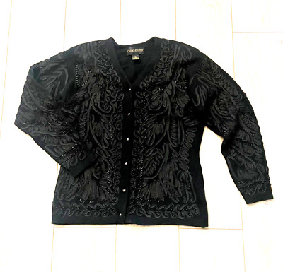 Classiques Entier Women's Cardigan Sweater Lambwool Embroidered Black ...