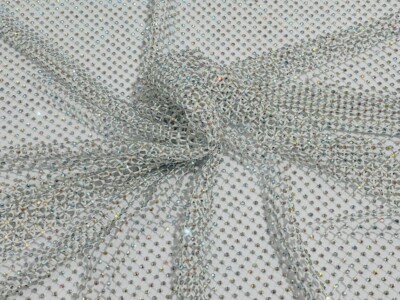 Fish Net Rhinestone Spandex Fabric - White - Iridescent Rhinestone ...