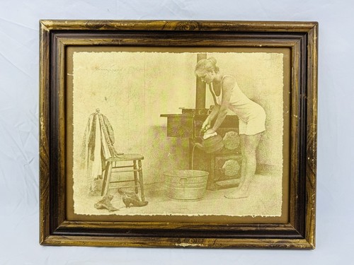 VTG R. Hendrickson semi-Nude Bathing Lady Western Framed Art 13.5x16.5 ...