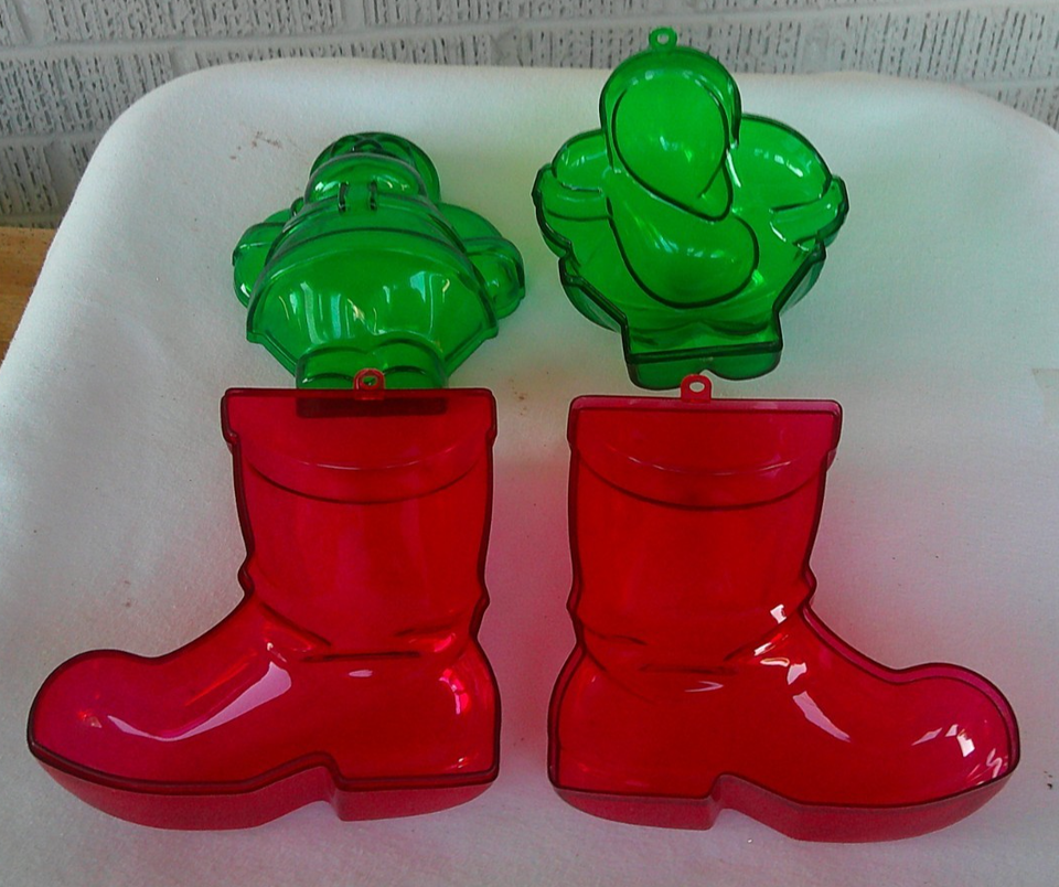 Vintage Plastic Christmas Boot and Santa Ornament Fillable Red Green | eBay