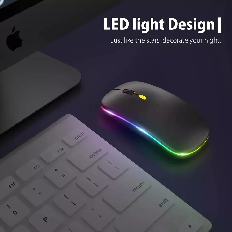 RGB LED Wireless Mouse Rechargeable Optical Silent Mice USB For PC ...