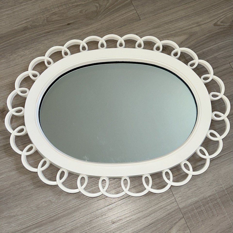 Vintage Oval Mirror Overlapping Loops Ivory Chic Shabby Cottage ...