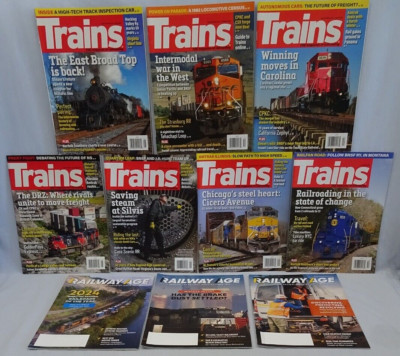 Lot of 10 Train Magazines 3 RAILWAY AGE trade magazine 7 TRAINS ...
