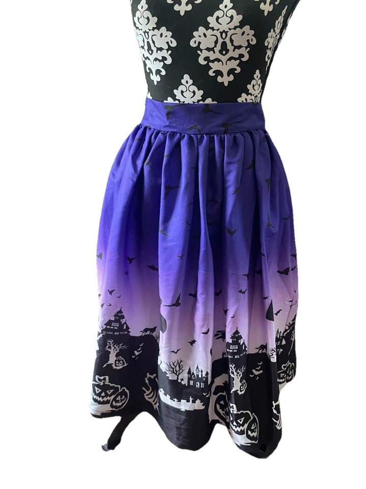 Hell Bunny Purple Halloween Goth Haunted House Graveyard Swing Skirt ...