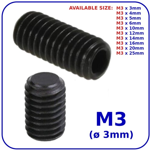 M3 Grub Screws Black Flat Point Set Screws DIN 913 Socket Allen Key ...